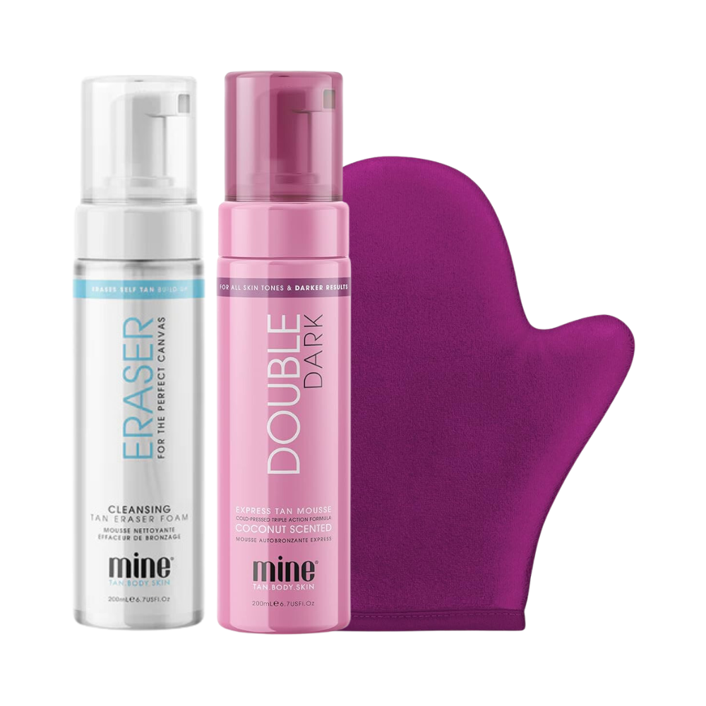 MineTan Double Dark Self Tan Foam, Applicator Mitt & Tan Eraser Set – On Trend Beauty