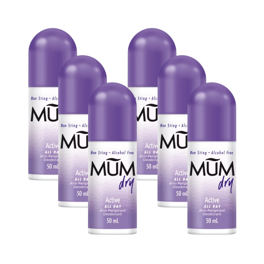 6 x Mum Dry Active Roll-On Anti-Perspirant Deodorant 50mL – On Trend Beauty