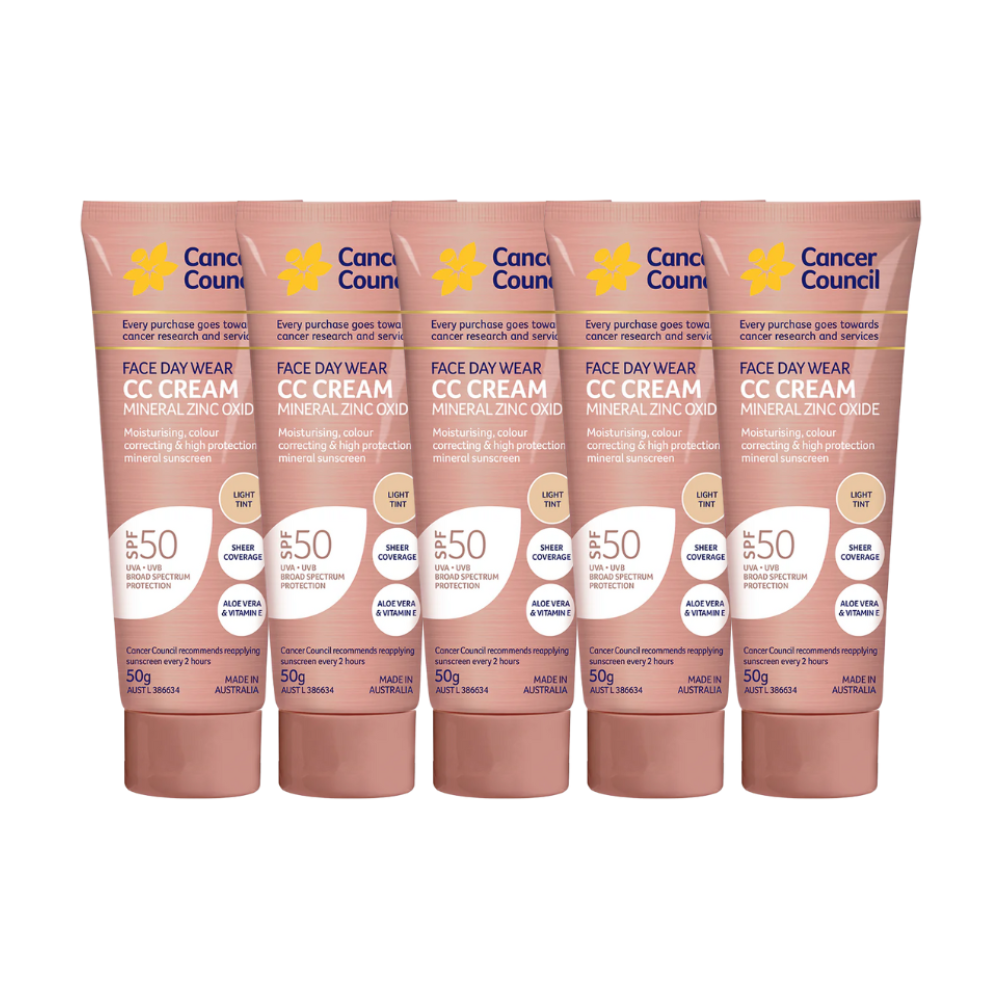 5 x Cancer Council Face Day Wear CC Cream SPF50 50g - Light Tint – On ...